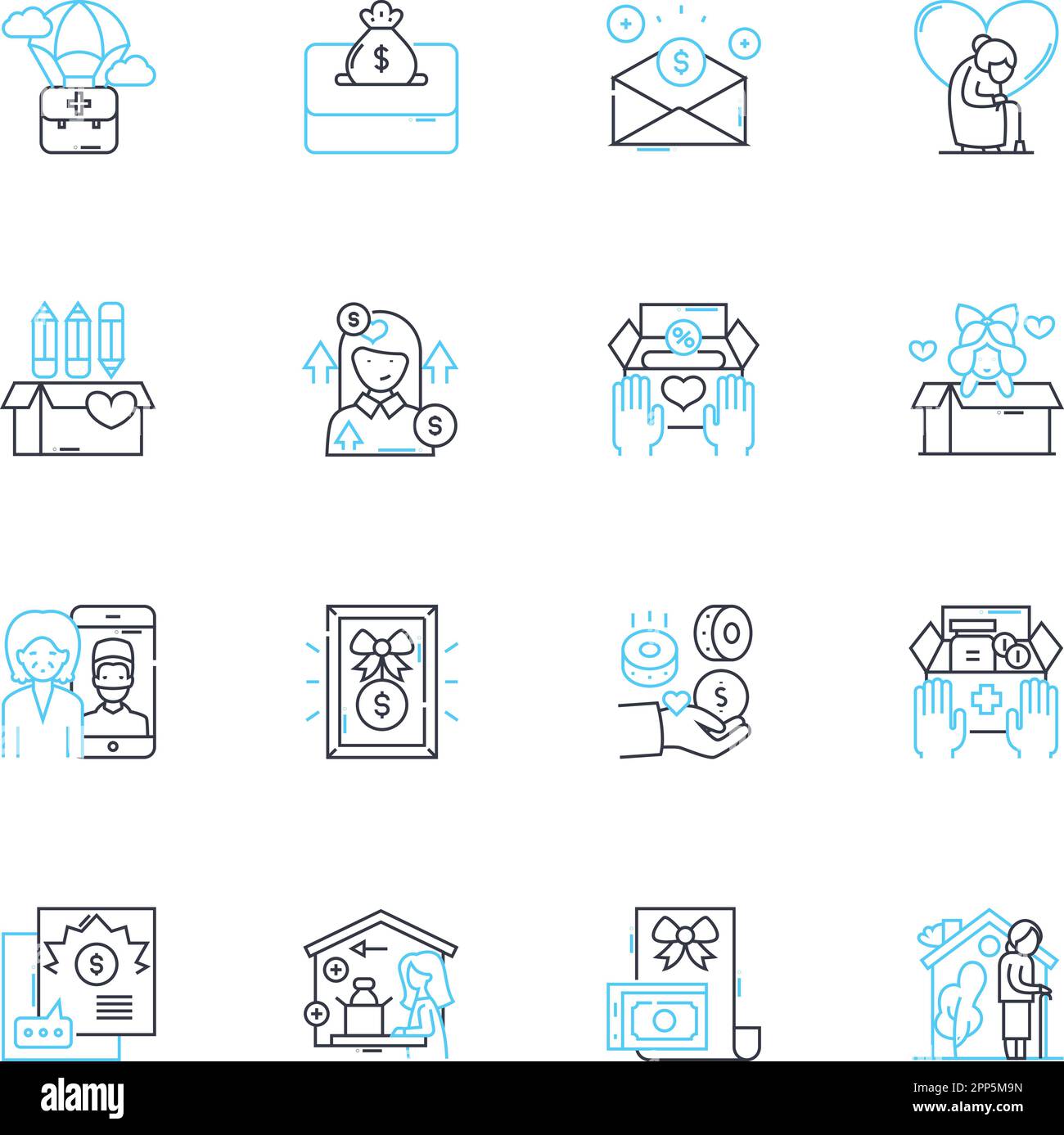 Altruism linear icons set. Compassion, Kindness, Generosity ...