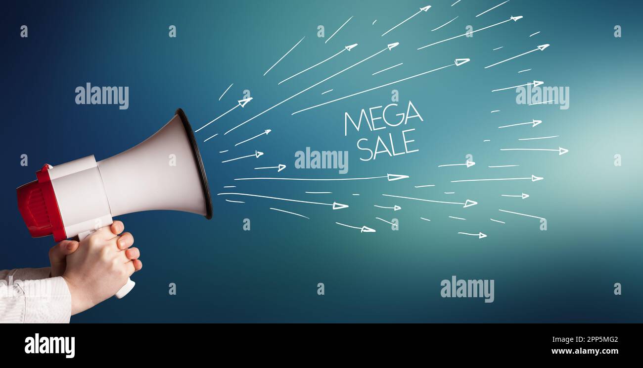 Young girl screaming to megaphone Stock Photo - Alamy