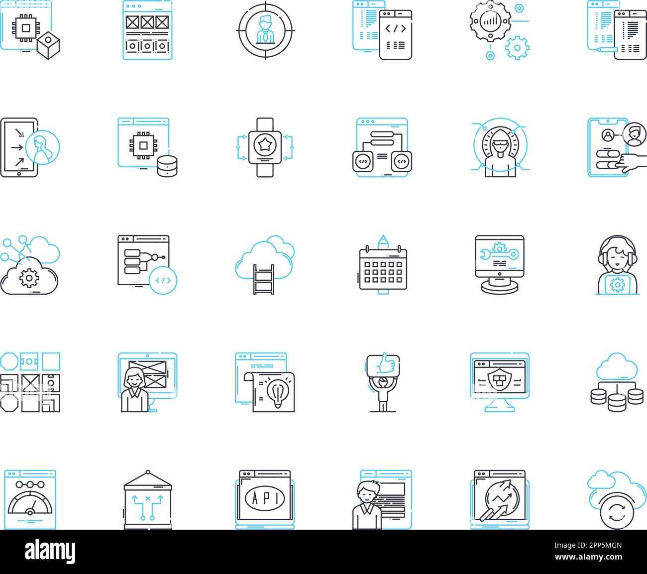 Customer profiling linear icons set. Demographics, Segmentation, Behavior, Interest, Needs ...