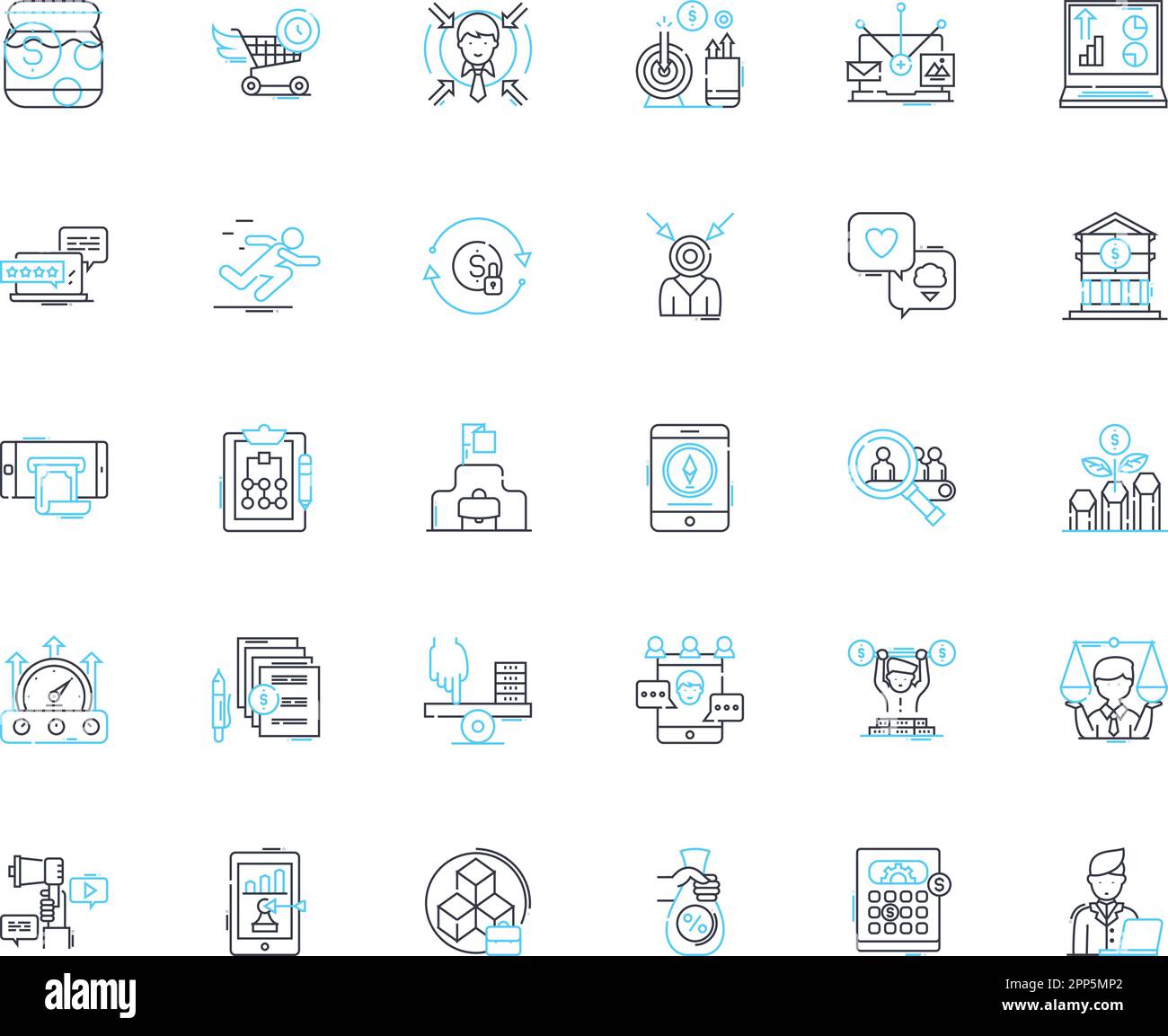 Budget framework linear icons set. Allocation, Analysis, Accountability ...