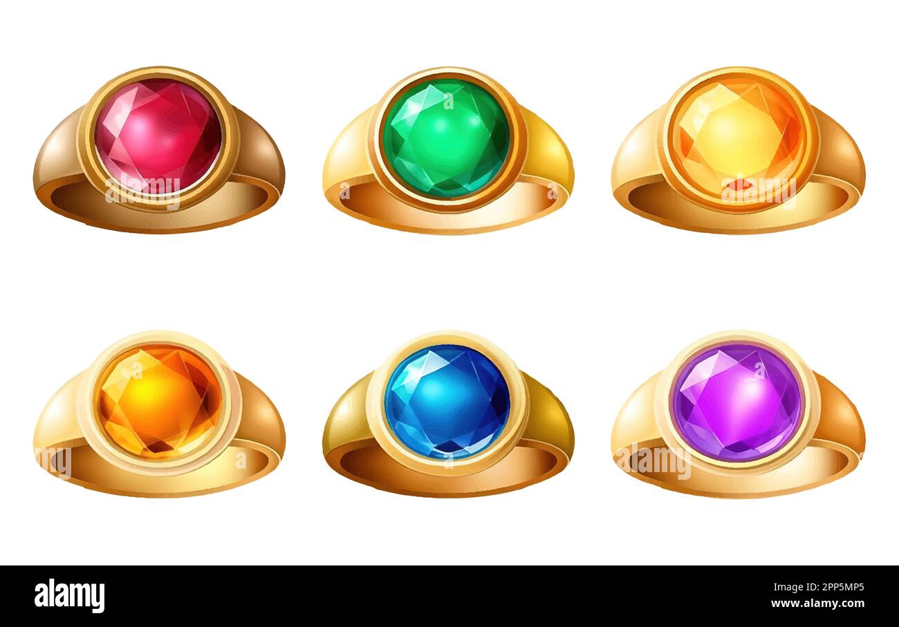 set vector illustration of ui precious stone on golden ring isolated on ...