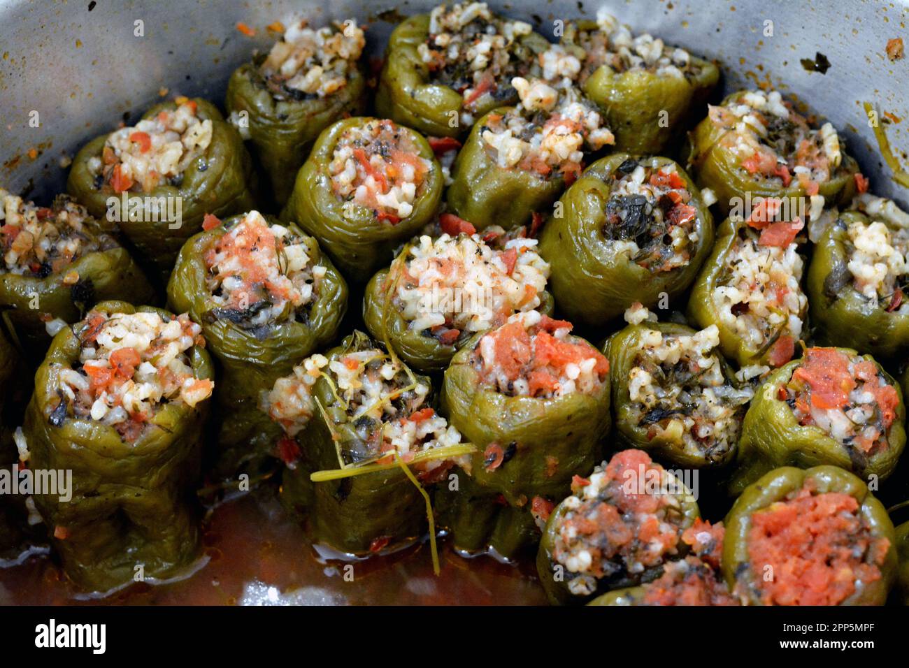 Pile of filled bell peppers stuffed Egyptian mahshi and filled with ...