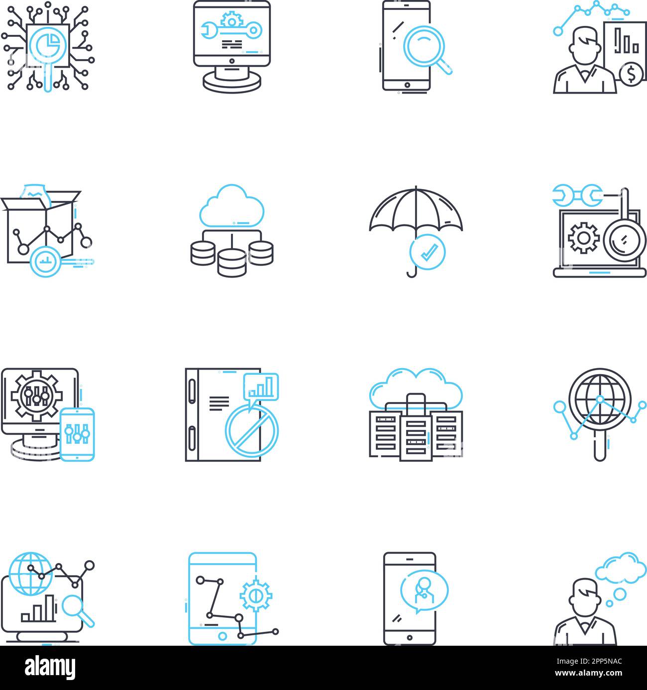 Search engine linear icons set. Google, Bing, Yahoo, DuckDuckGo, Ranking, Algorithm, Index line ...