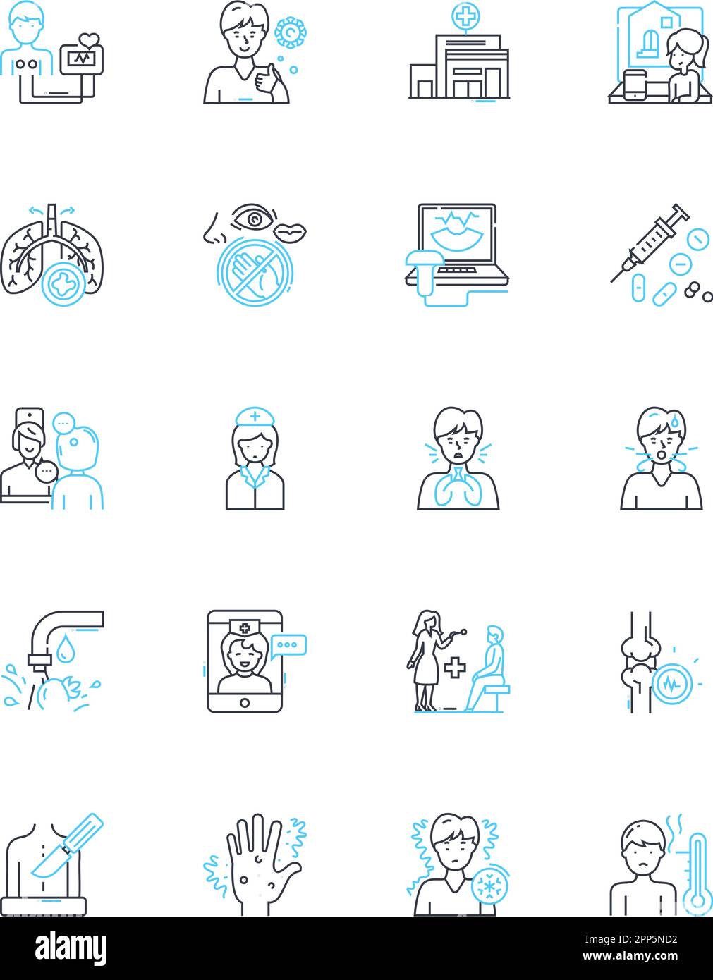 Virus management linear icons set. Quarantine, Contact tracing, Testing ...