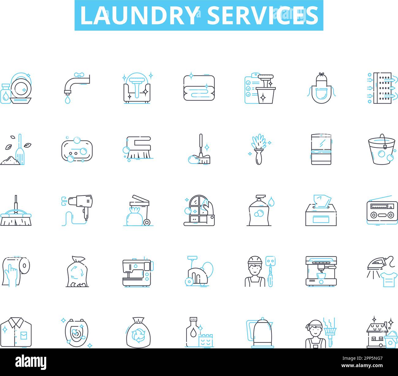 Laundry Services Linear Icons Set Washing Drying Ironing Folding