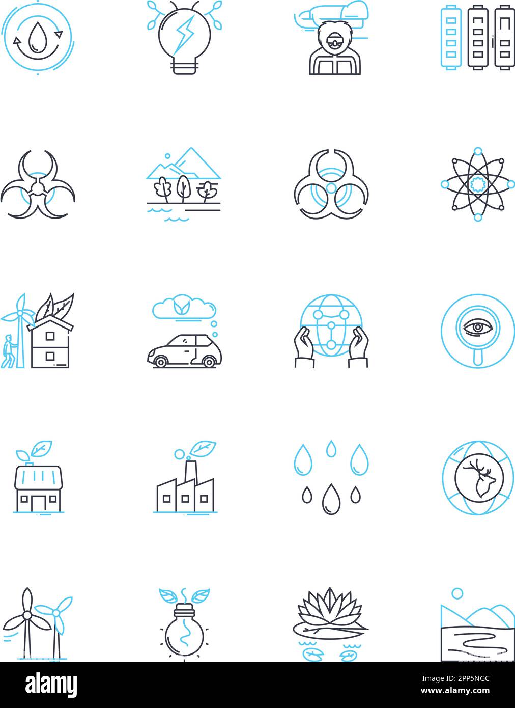 Sustainable living linear icons set. Recycling, Composting, Conservation, Green, Renewable ...