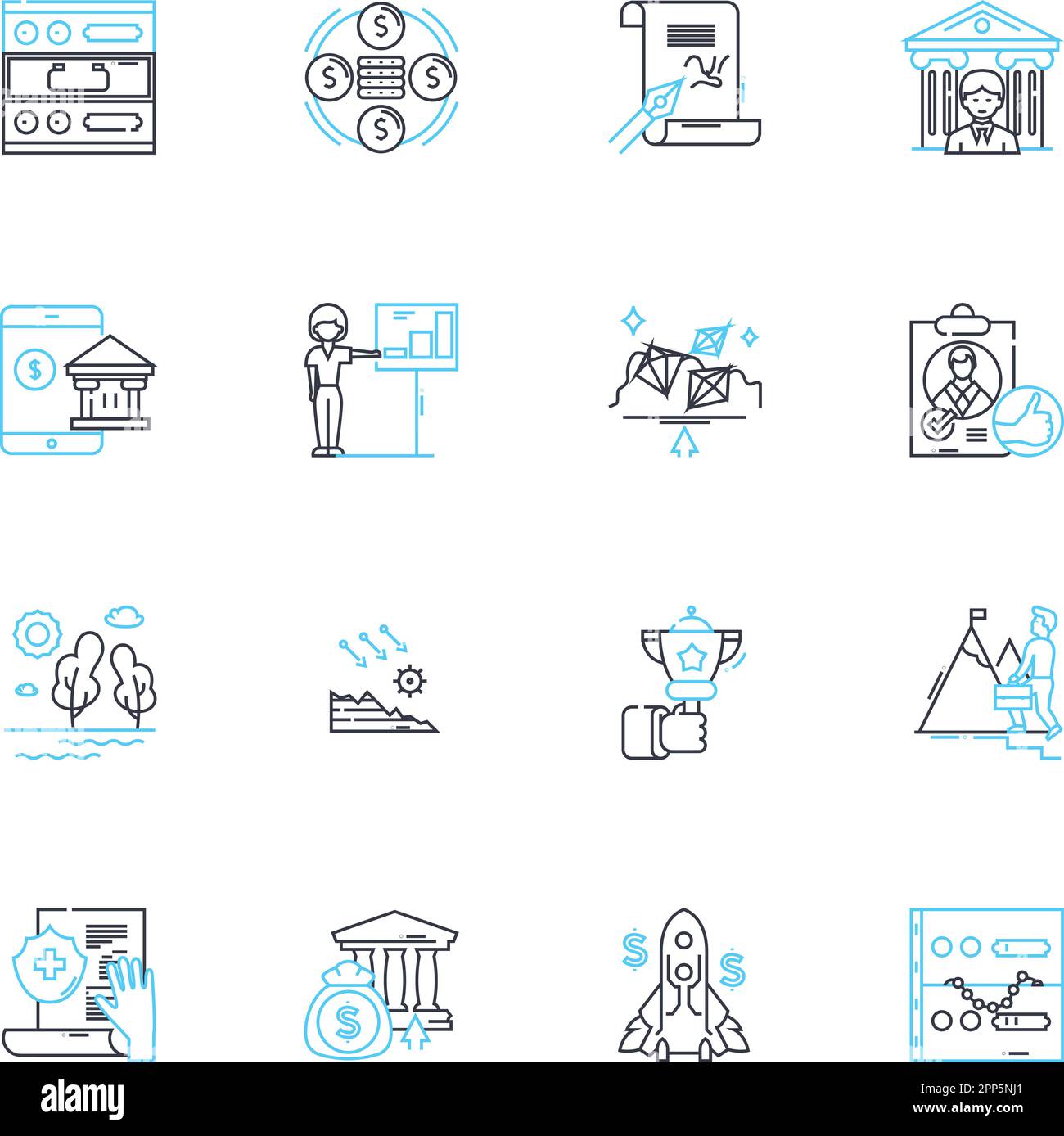 Trade finance linear icons set. Import, Export, Insurance, Letters ...