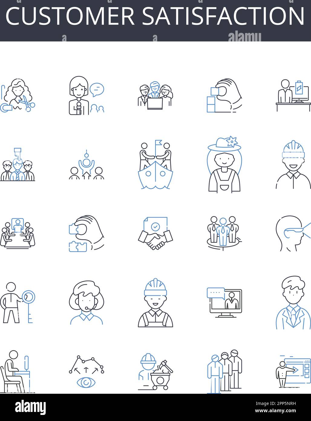 Customer satisfaction line icons collection. Client contentment, Patron pleasure, Shopper cheer ...