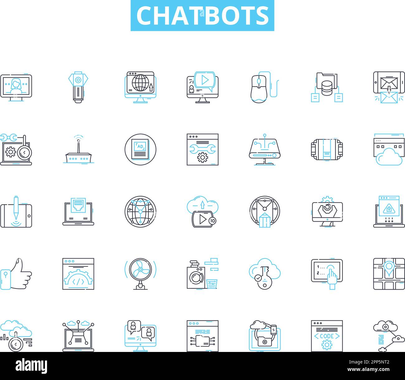 Chatbots linear icons set. Automation, Conversation, Interaction ...