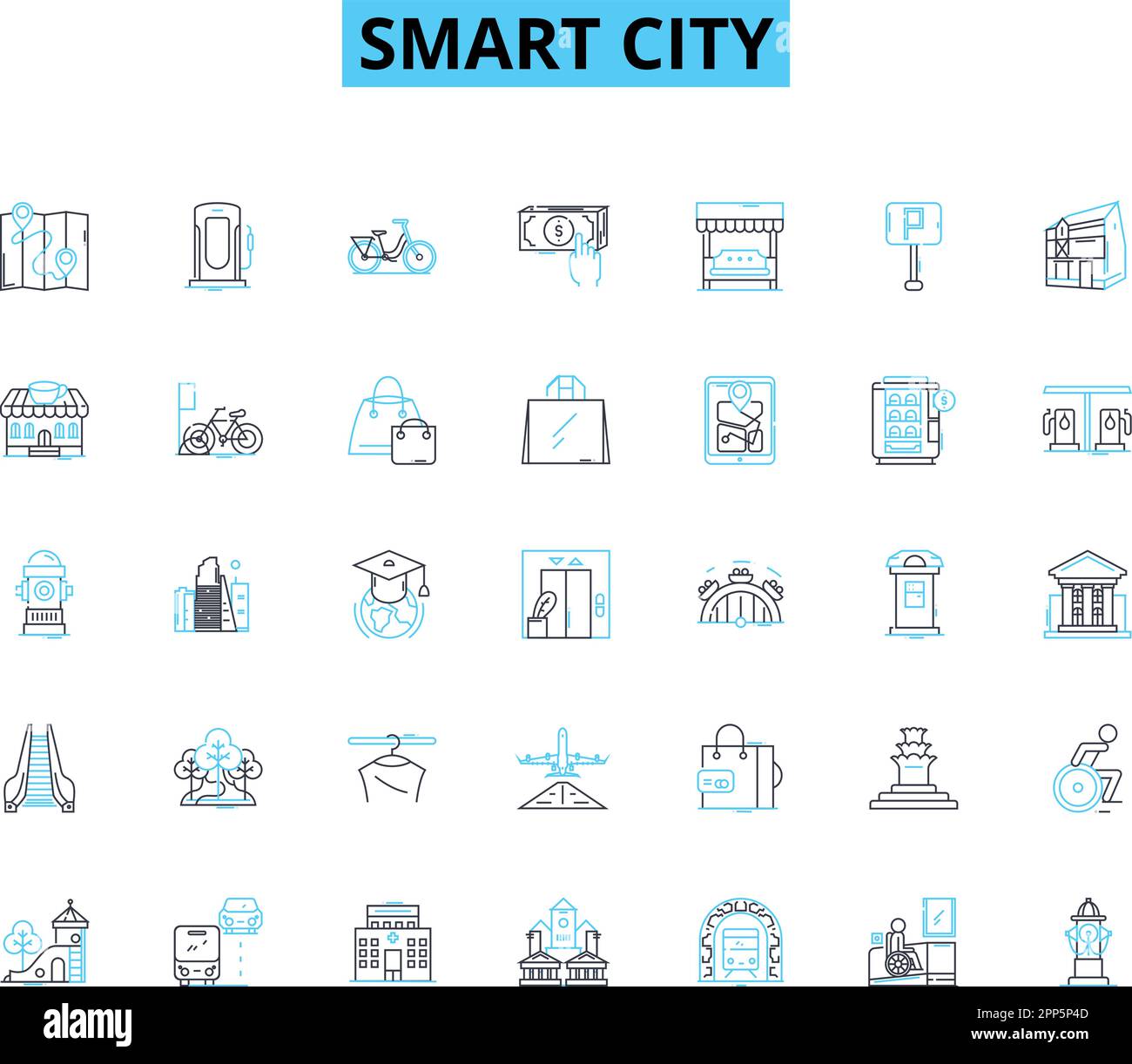 Smart city linear icons set. Innovations, Sustainability, Connectedness, Efficiency, Technology ...