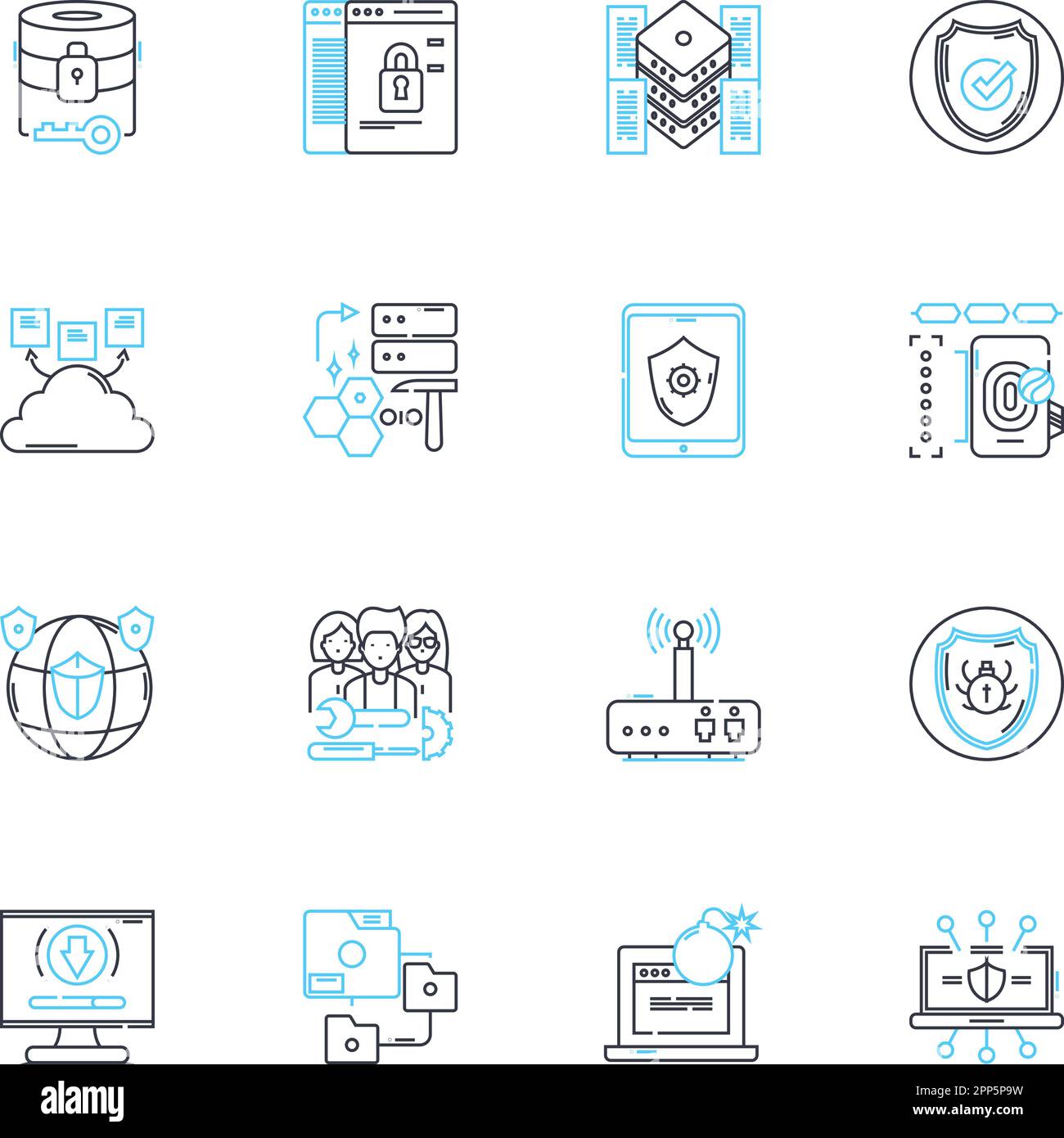 Data protection linear icons set. encryption, security, backup, privacy ...