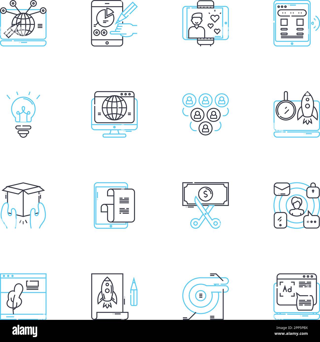 Equity financing linear icons set. Investment, Funding, Shares, Capital ...