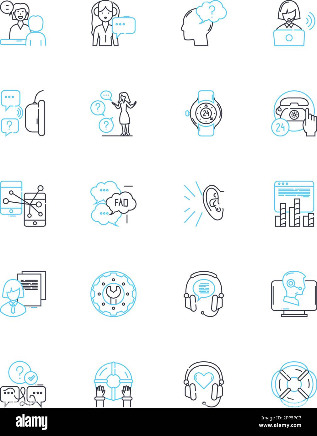 Commercial support linear icons set. Assistance, Intervention, Relief ...