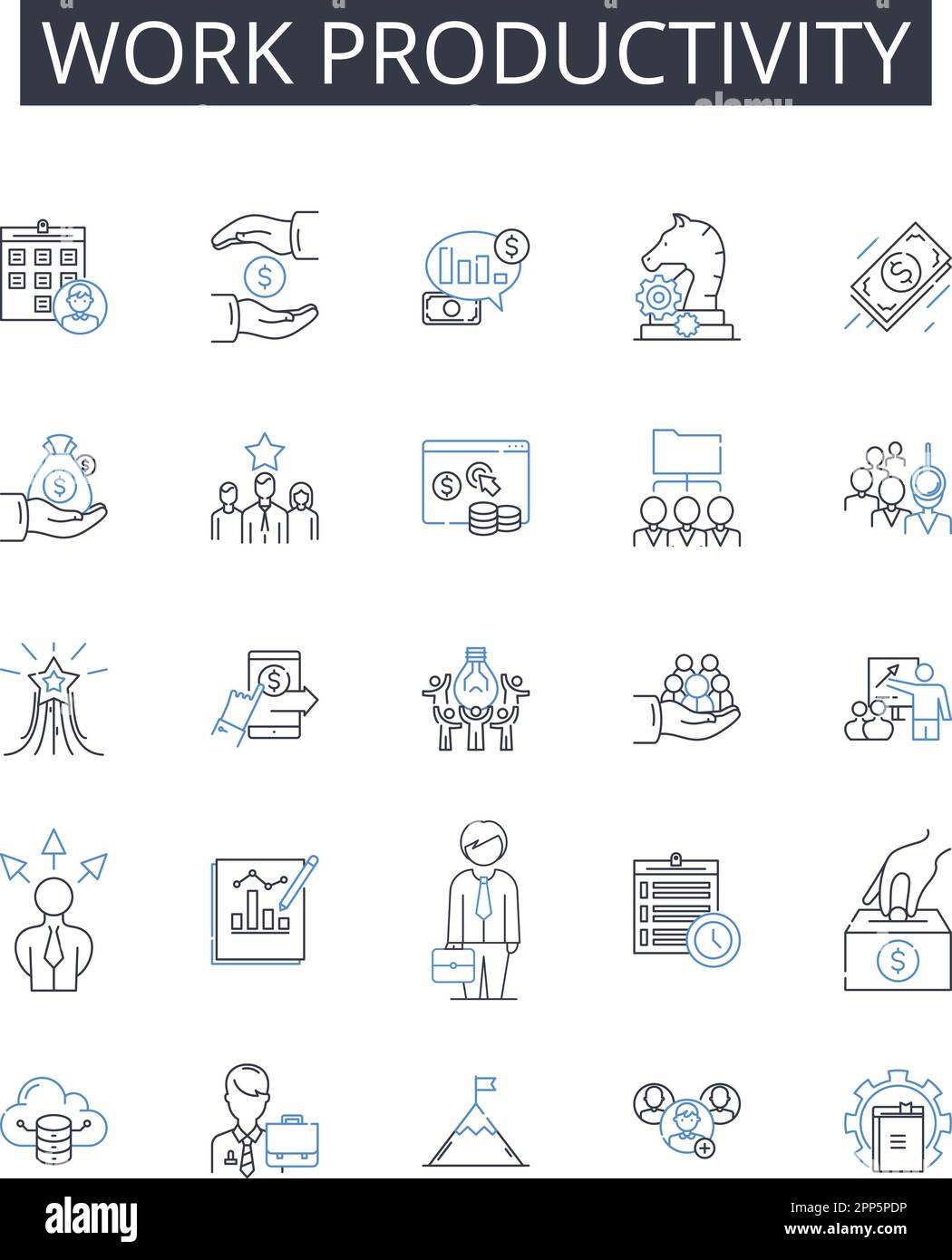 Work productivity line icons collection. Confidence, Communication, Presentation, Stage ...