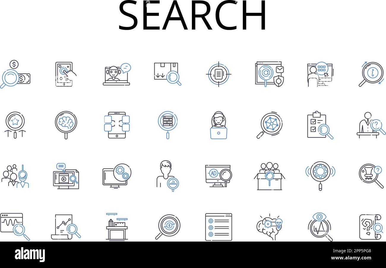 Search line icons collection. Hunt, Seek, Scour, Probe, Explore, Quest, Trace vector and linear ...