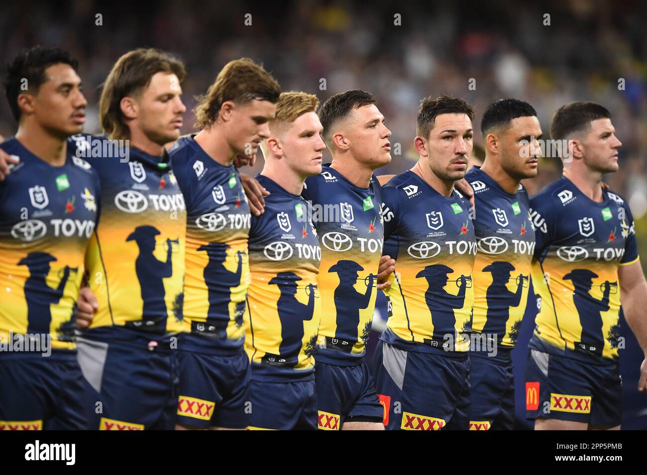 Anzac ceremony at the NRL Round 8 match between the North Queensland ...