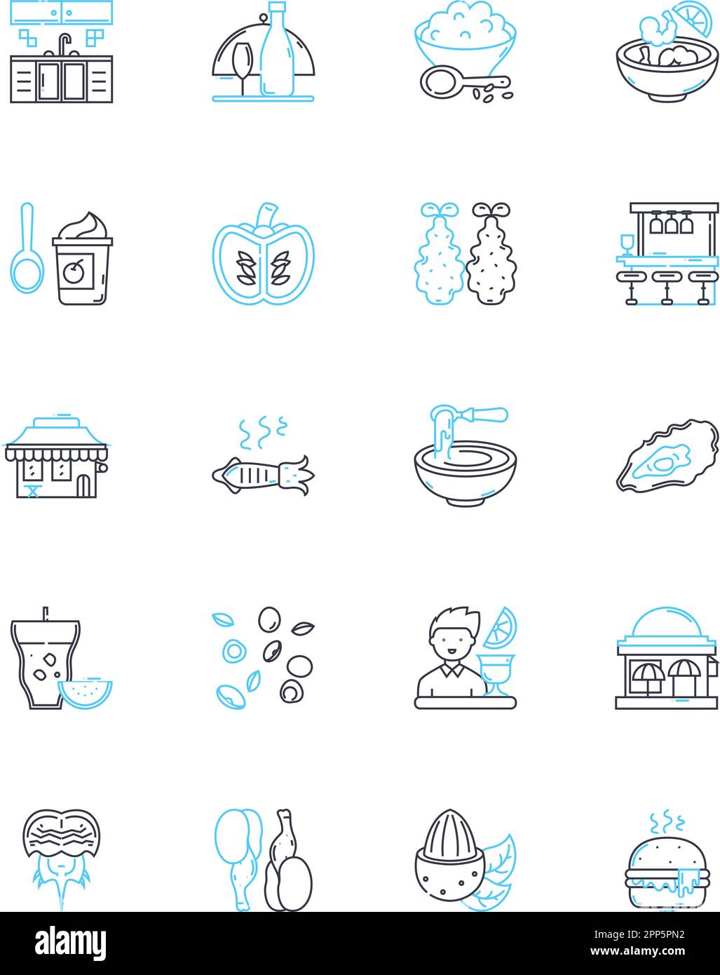 Clam house linear icons set. Shellfish, Chowder, Mussels, Steamers ...