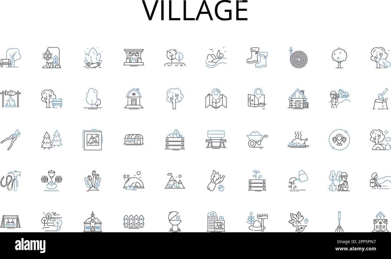 Village line icons collection. Certification, Approval, Endorsement ...