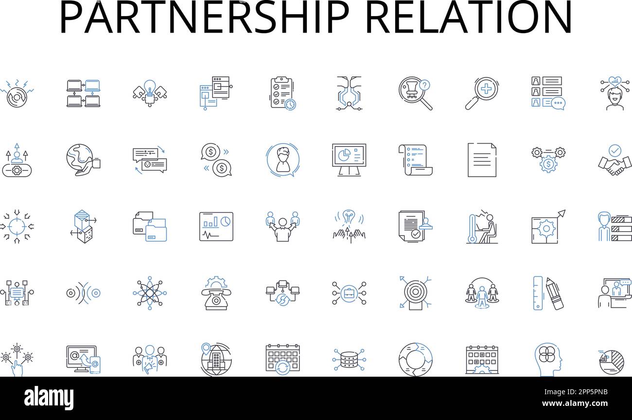 Partnership relation line icons collection. Vision, Strategy, Accountability, Communication ...