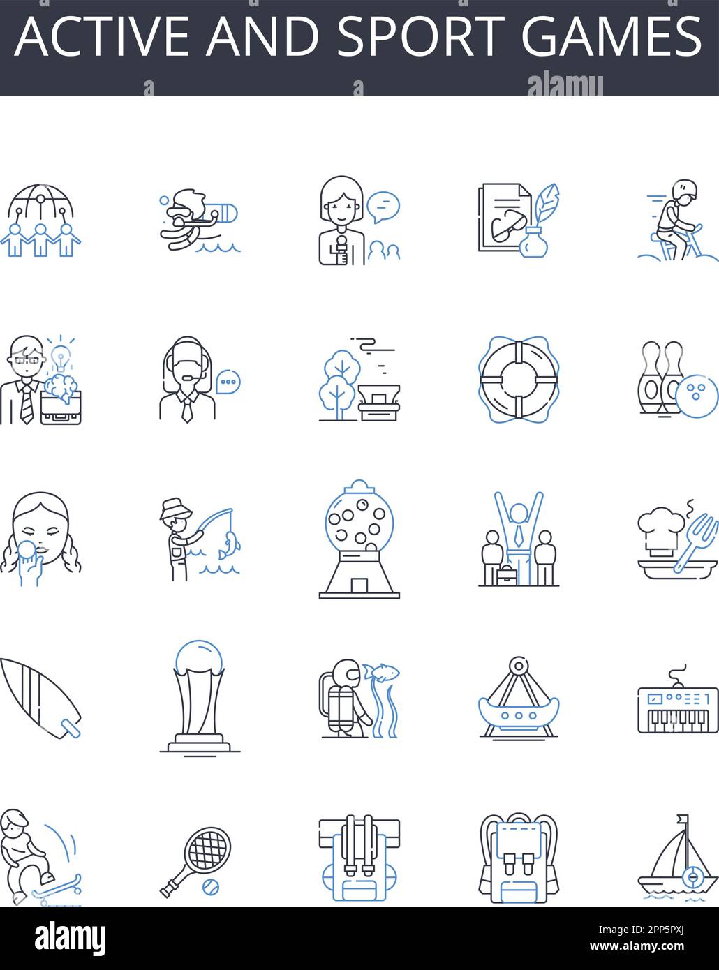 Active and sport games line icons collection. Dynamic sports, High ...
