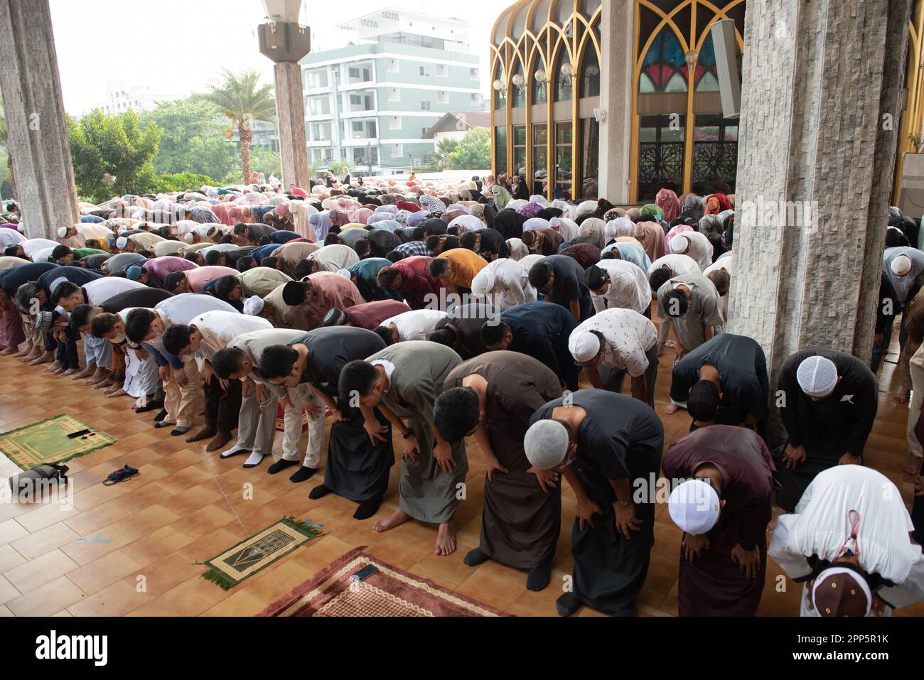 Bangkok, Thailand. 22nd Apr, 2023. Muslim worshippers gather, perform ...