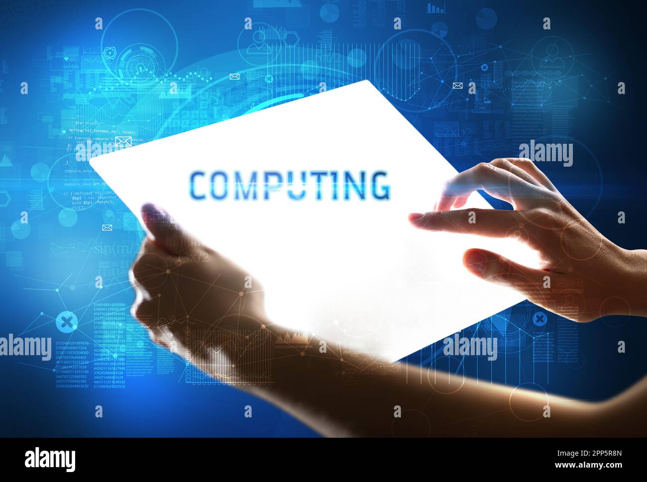 Hand holdig futuristic tablet , technology concept Stock Photo - Alamy