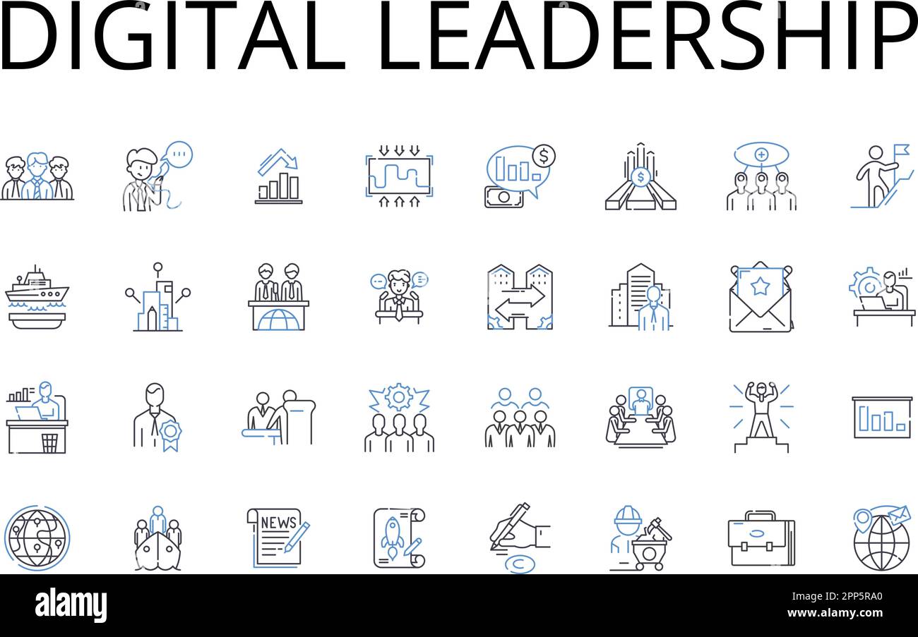 Digital leadership line icons collection. Cyber supremacy, Advanced ...