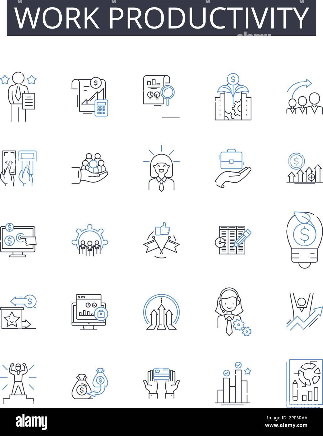 Work Productivity Line Icons Collection Time Management Job