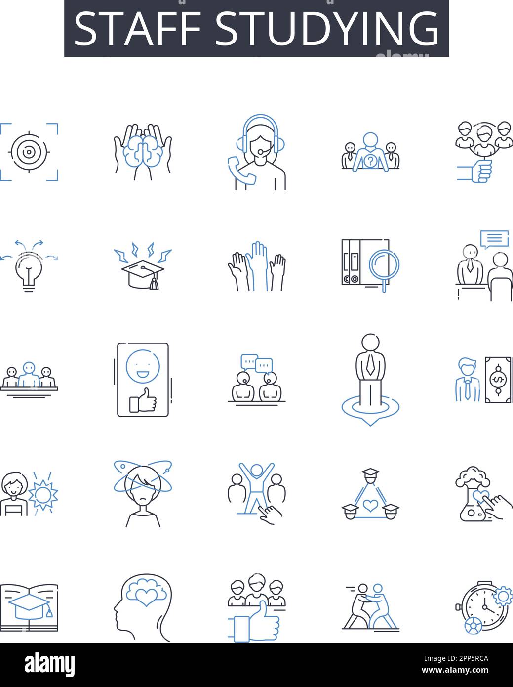 Staff studying line icons collection. Employee learning, Team training ... Staff studying line icons collection. Employee learning, Team training ...