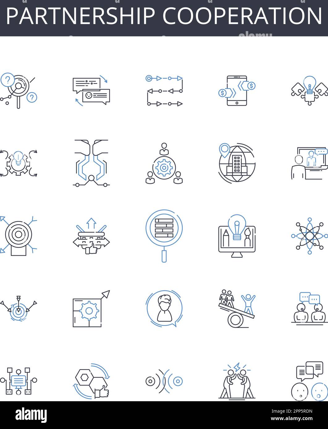 Partnership cooperation line icons collection. Agreement accord, Alliance union, Bond link ...