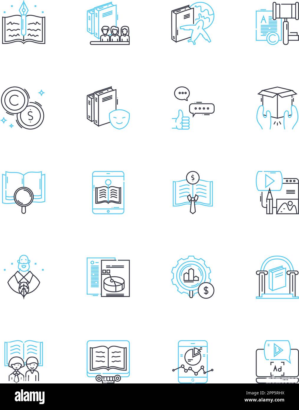 Publicity linear icons set. Exposure, Promote, Coverage, Awareness ...