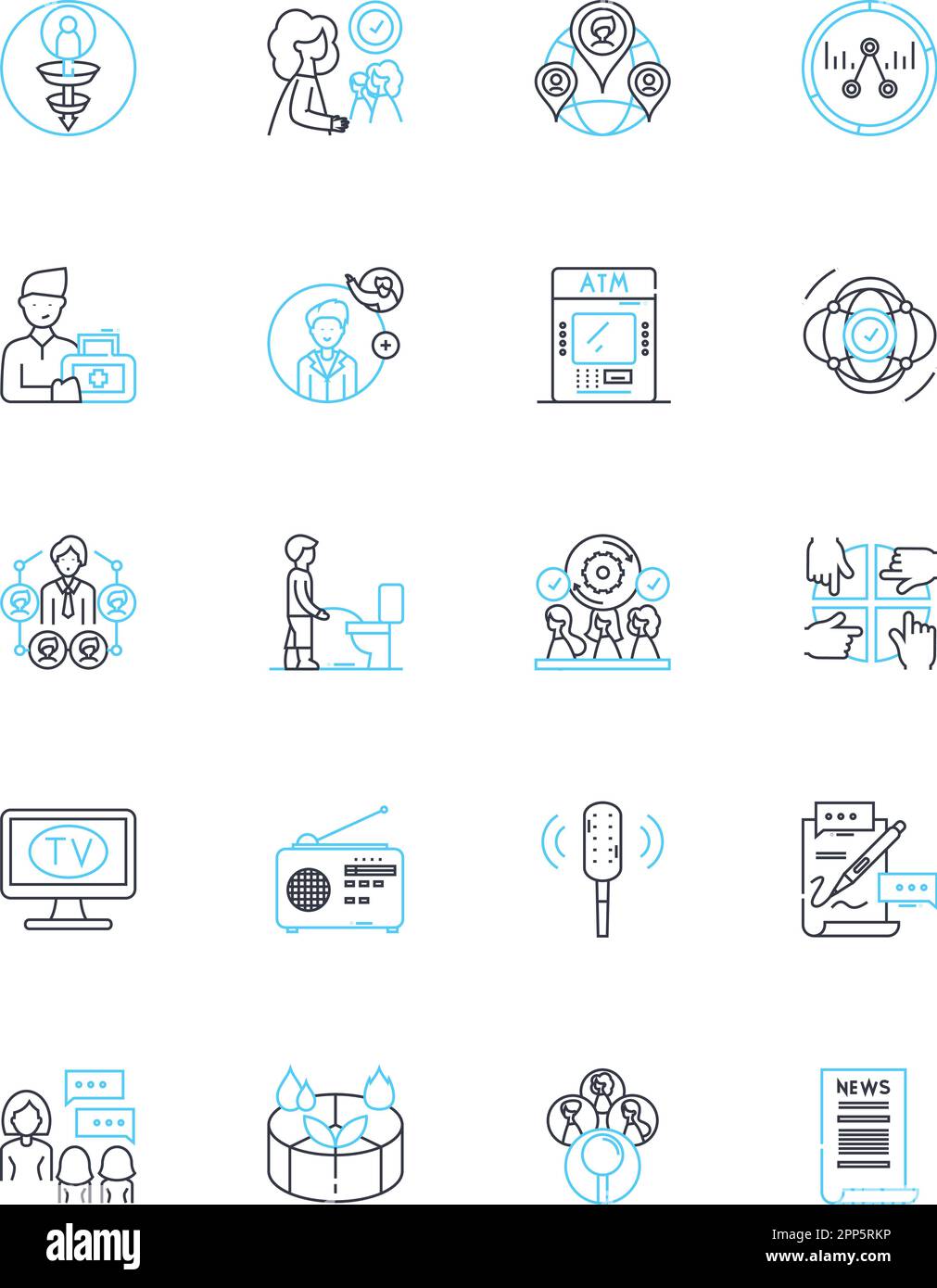 Stakeholder relations linear icons set. Engagement, Trust ...