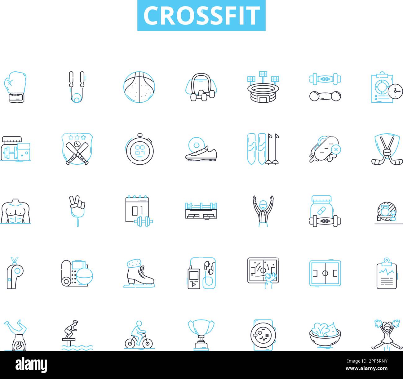 Crossfit linear icons set. WOD, Box, Reps, AMRAP, EMOM, Kipping ...