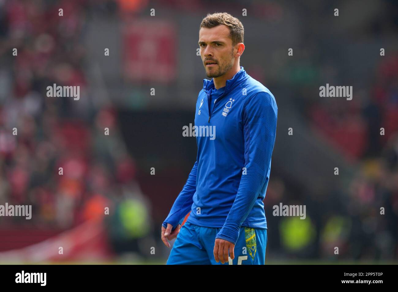 Harry Toffolo #15 of Nottingham Forest warms up before the Premier ...