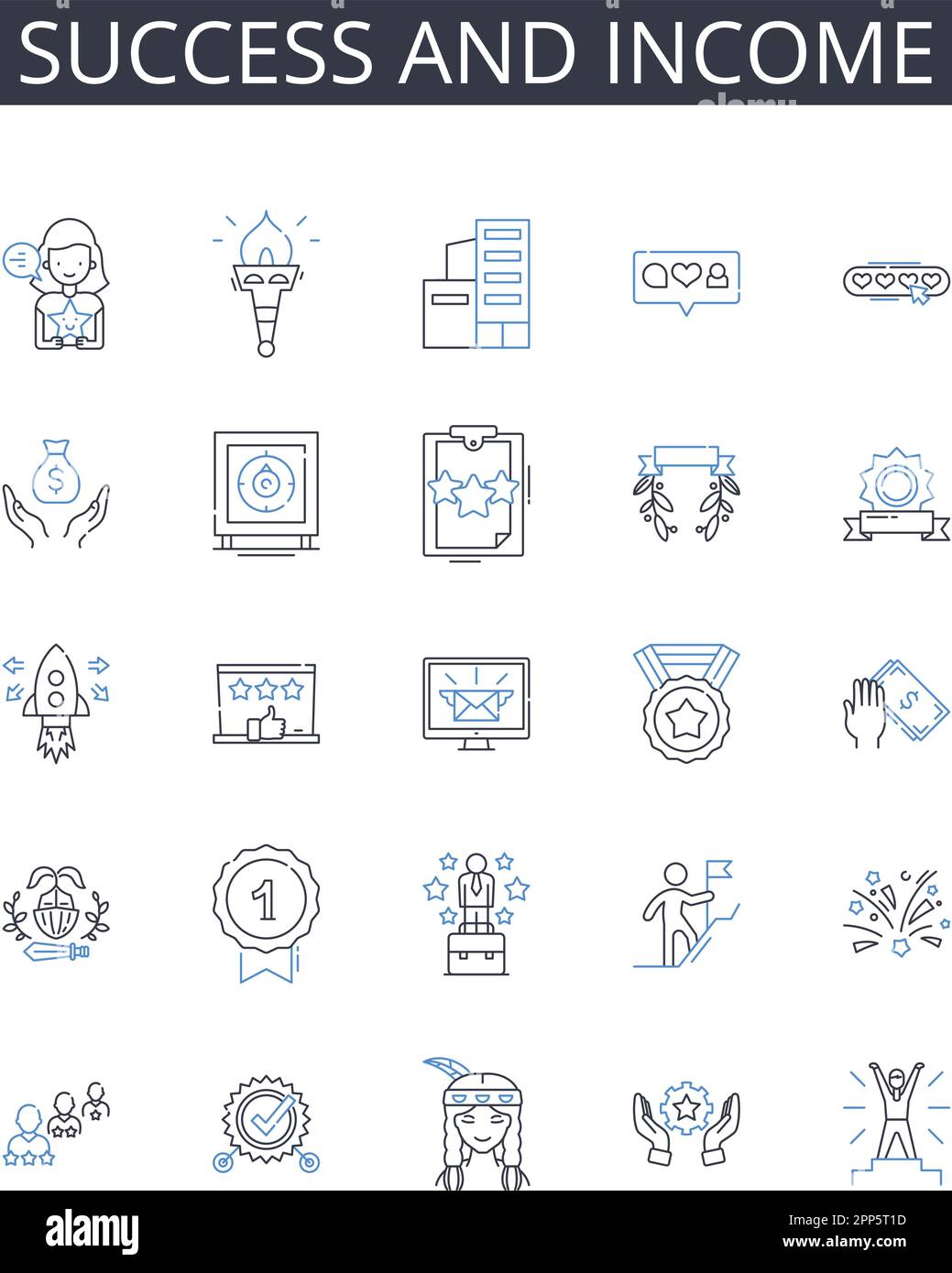 Success and income line icons collection. Prosperity, Accomplishment ...