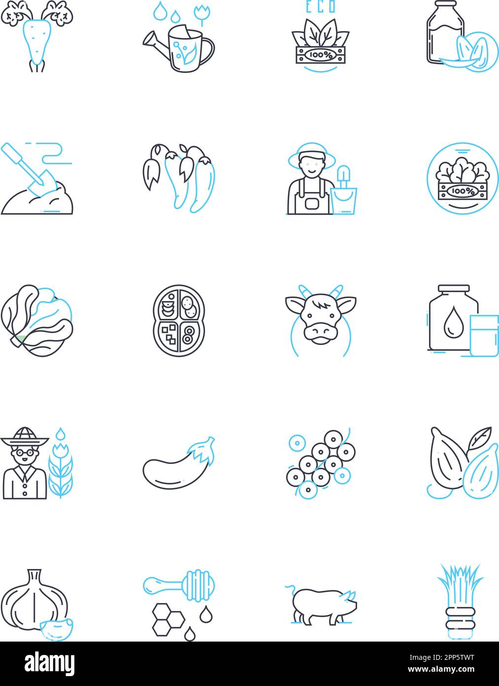 Agribusiness linear icons set. Farming, Livestock, Produce, Irrigation ...