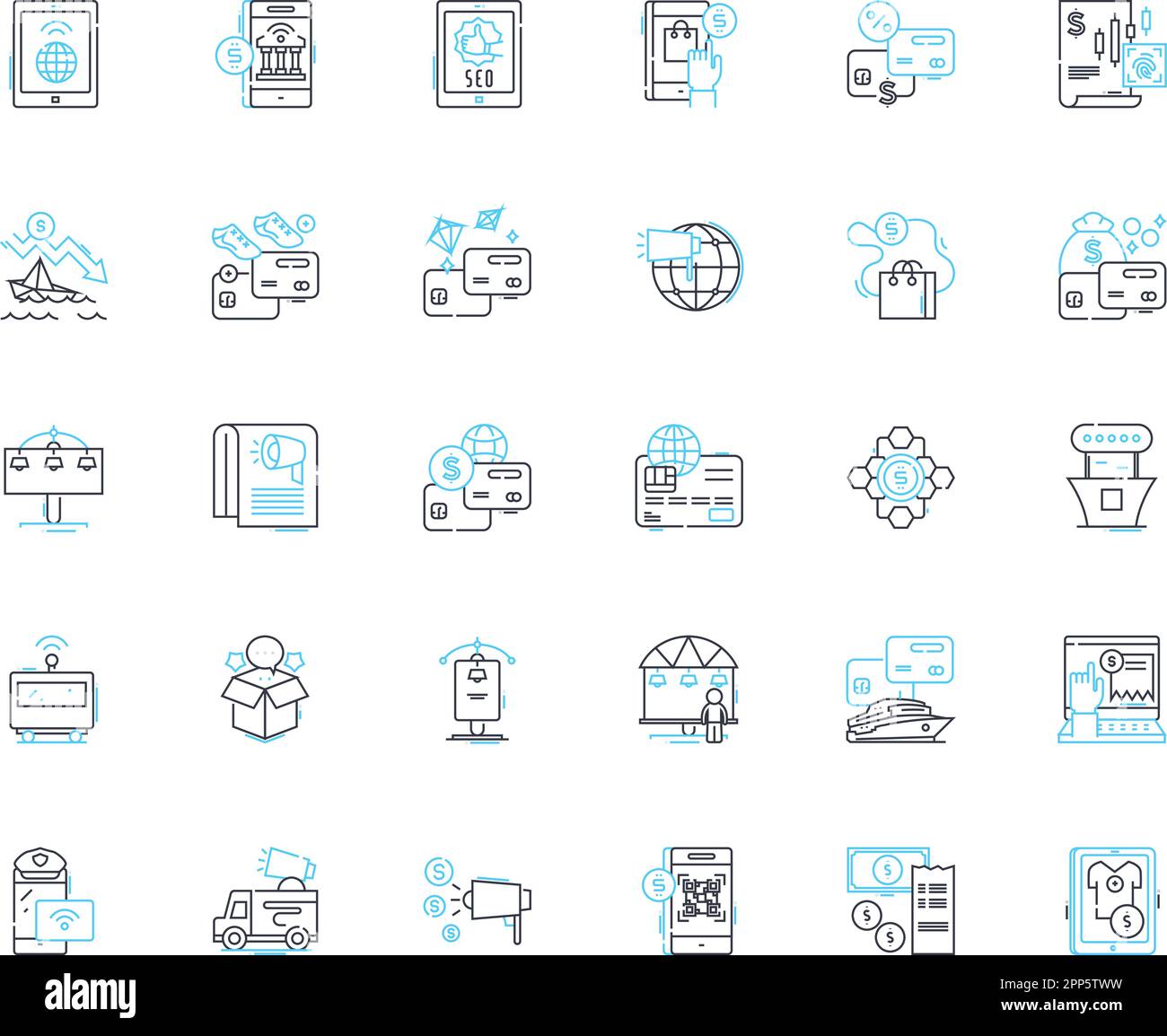 Mobile payments linear icons set. Transactions, Digital, Wallets, Contactless, Security ...