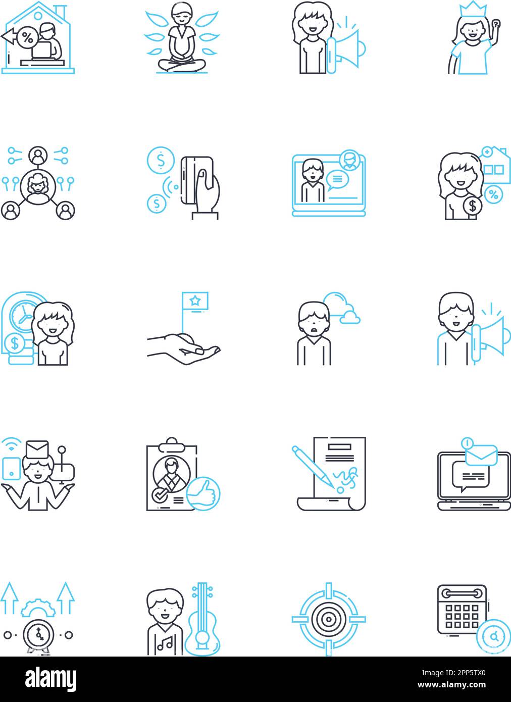 Staff linear icons set. Team, Personnel, Manpower, Employees, Workers ...
