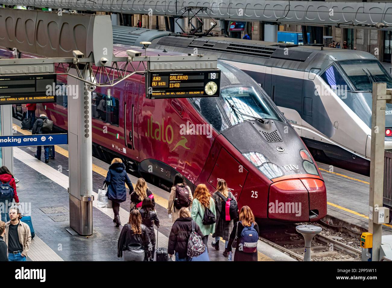 Passengers boarding an Italo high speed train bound for Salerno at ...