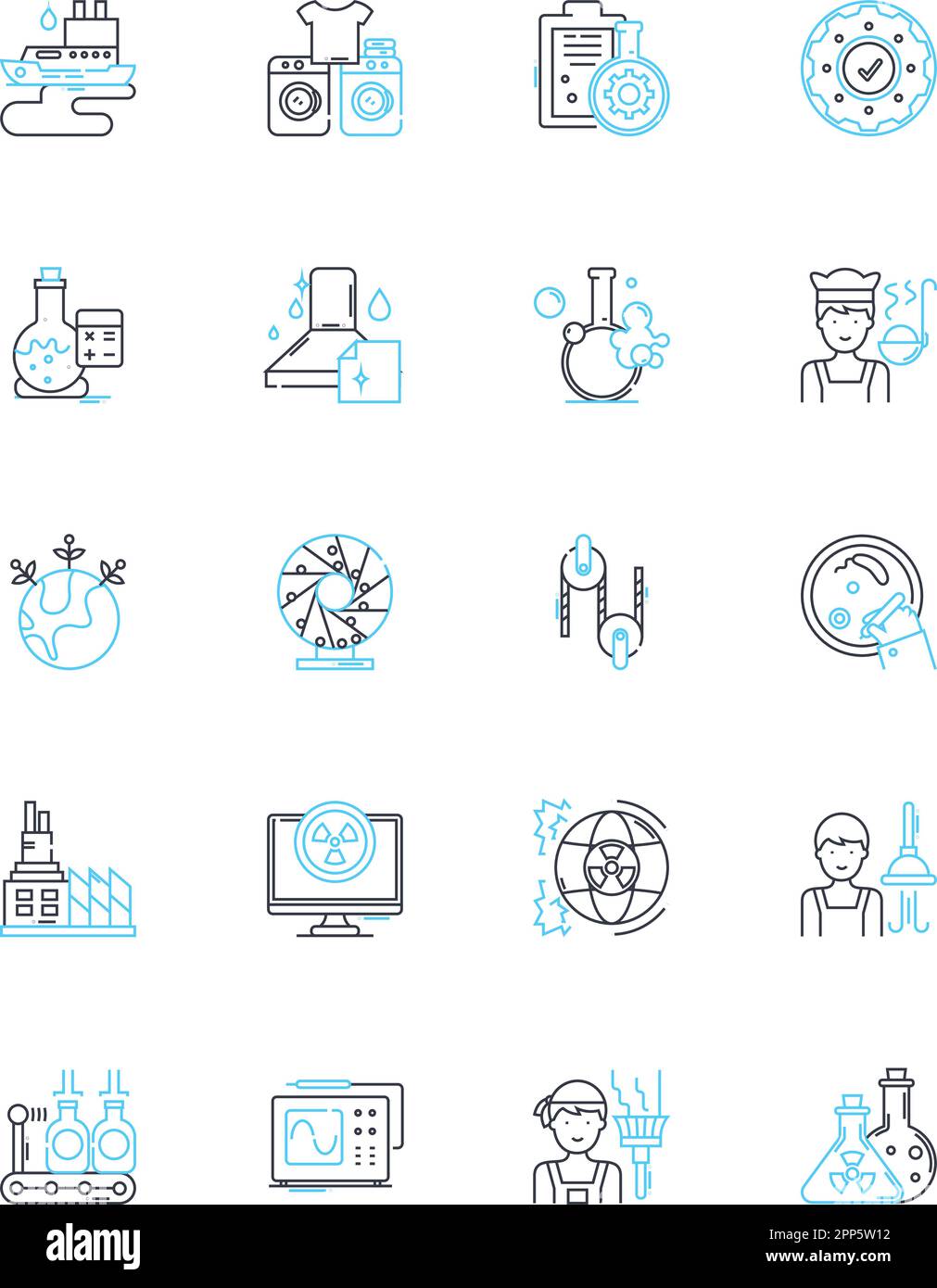 Chemical manufacturing linear icons set. Synthesis, Formula, Reactant, Production, Catalyst ...