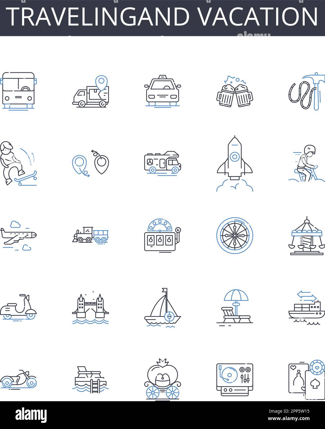 Travelingand vacation line icons collection. Journeying, Roaming ...