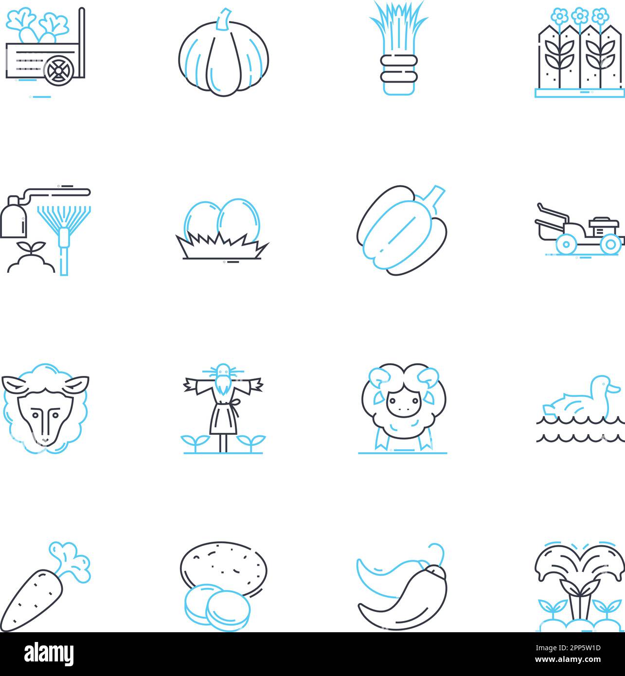 Crop science linear icons set. Agronomy, Genetics, Biotechnology, Irrigation, Soil, Yield ...