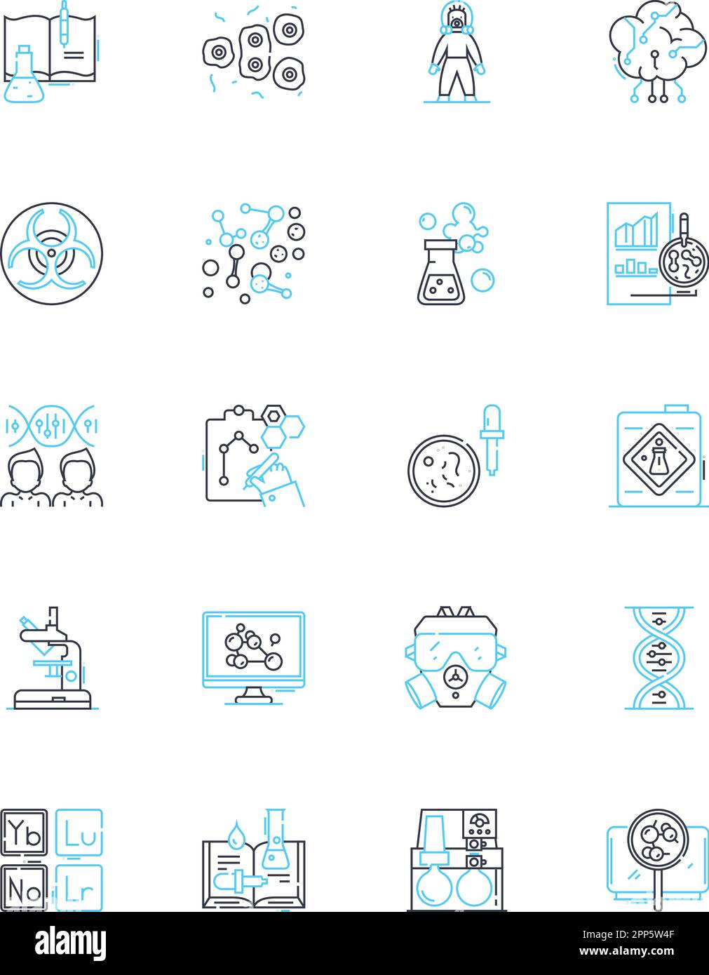Physical science linear icons set. Kinetics, Dynamics, Thermodynamics ...