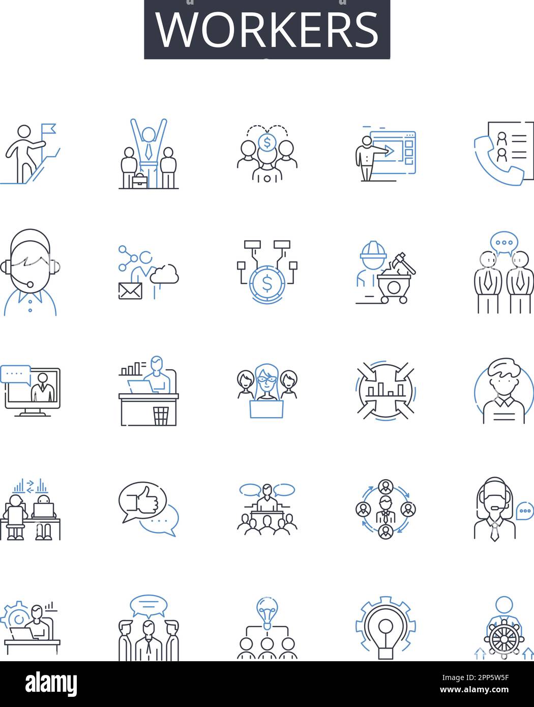 Workers line icons collection. Employees, Staff, Laborers, Operators, Personnel, Colleagues ...