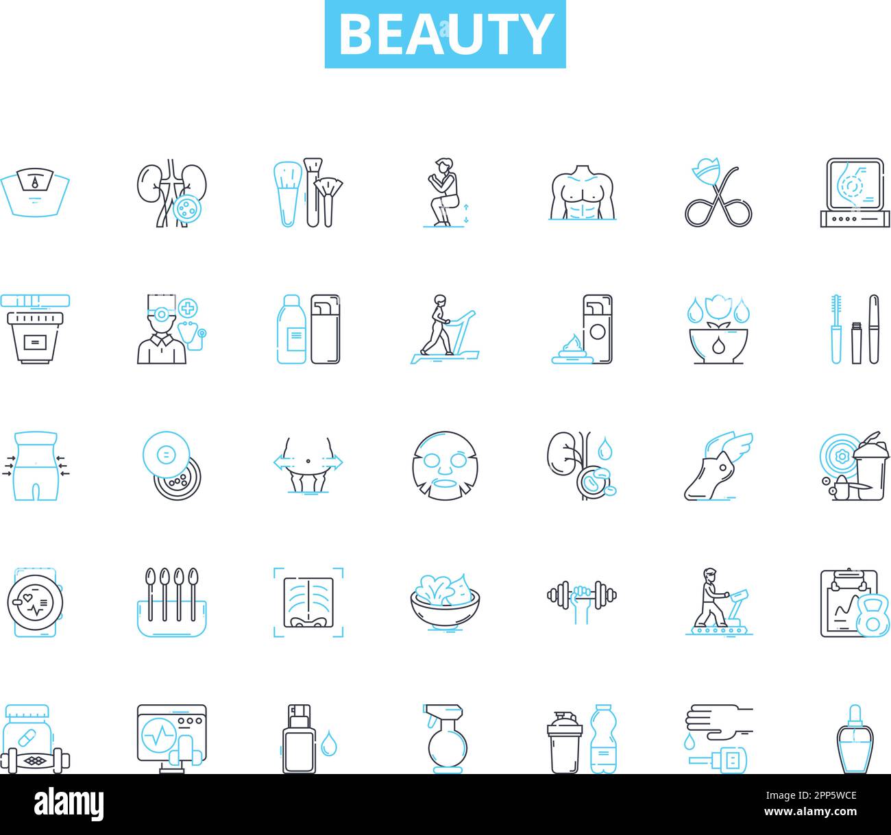 Beauty linear icons set. Radiant, Glamorous, Flawless, Stunning ...