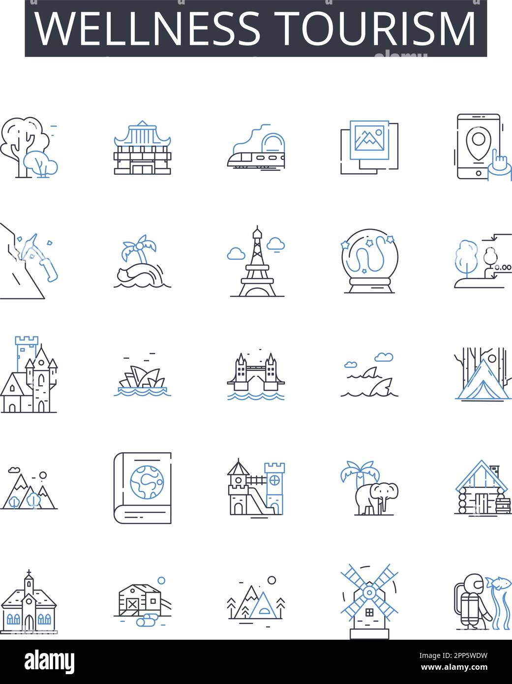 Wellness tourism line icons collection. Adventure travel, Health ...