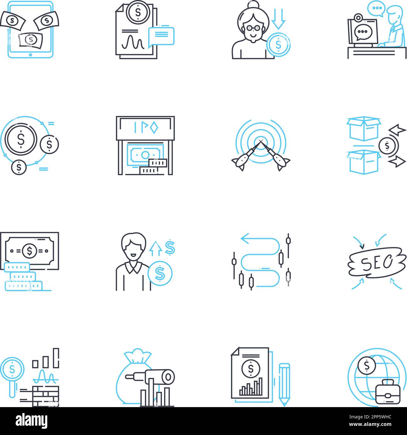 Economical approach linear icons set. Efficiency, Frugality, Budgeting ...