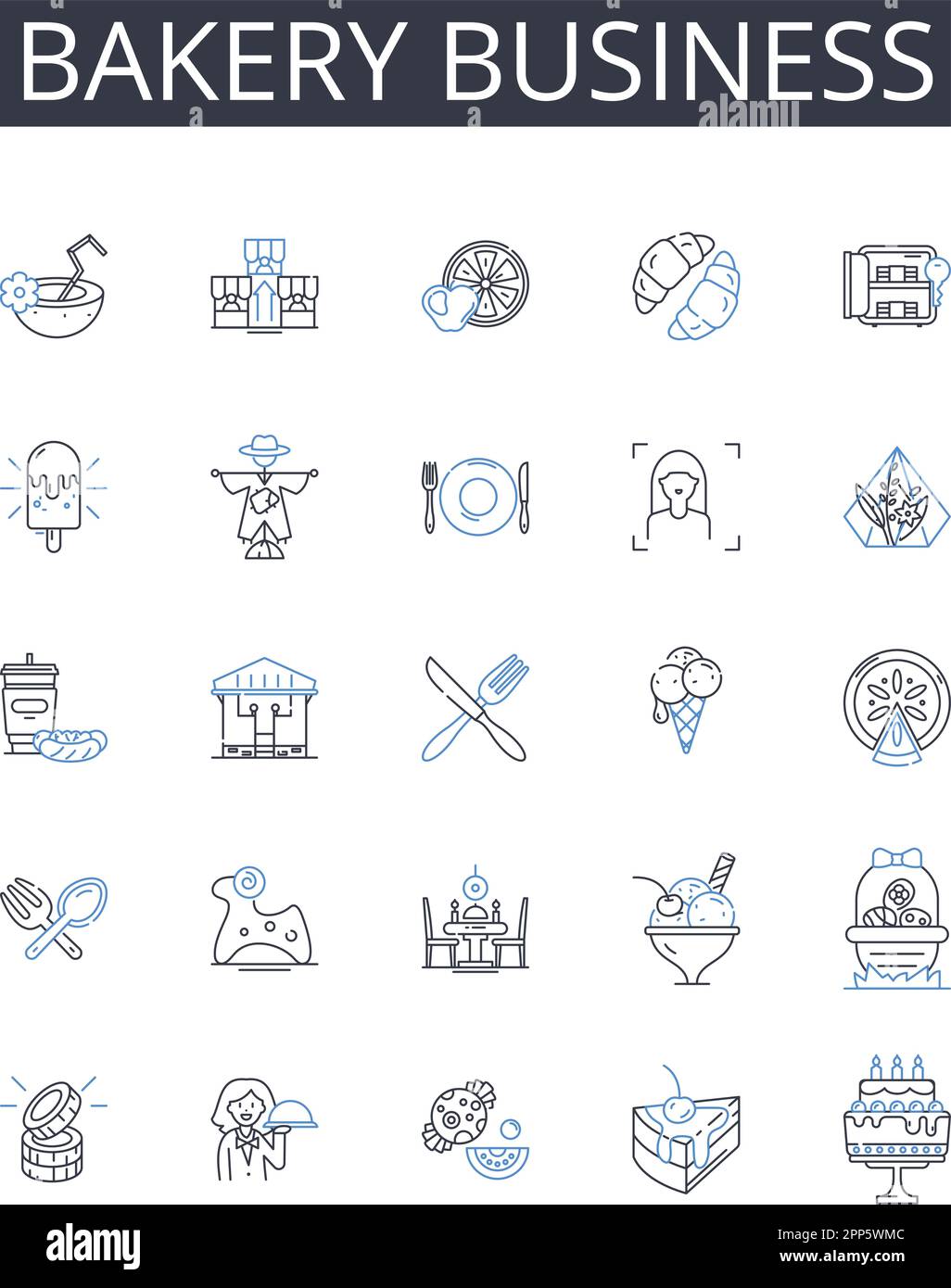 Bakery business line icons collection. Coffee shop, Pastry store, Cake ...