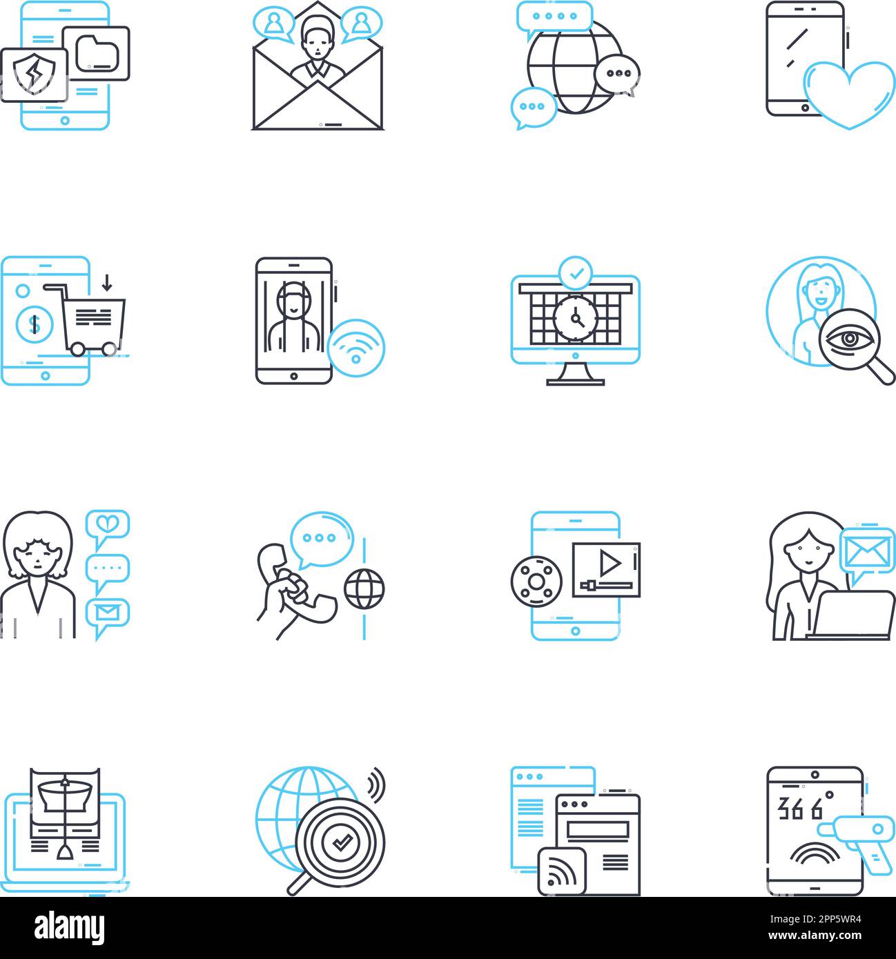 Brand engagement linear icons set. Interactivity, Connection, Participation, Customer loyalty ...