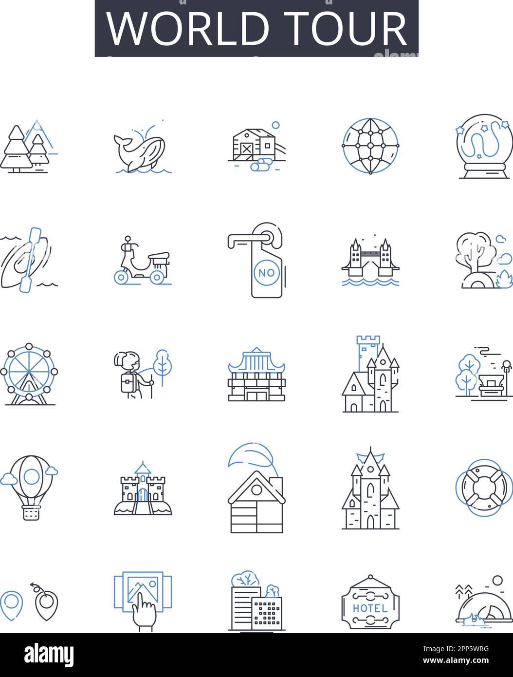 World tour line icons collection. Wild journey, Urban trek, High ...